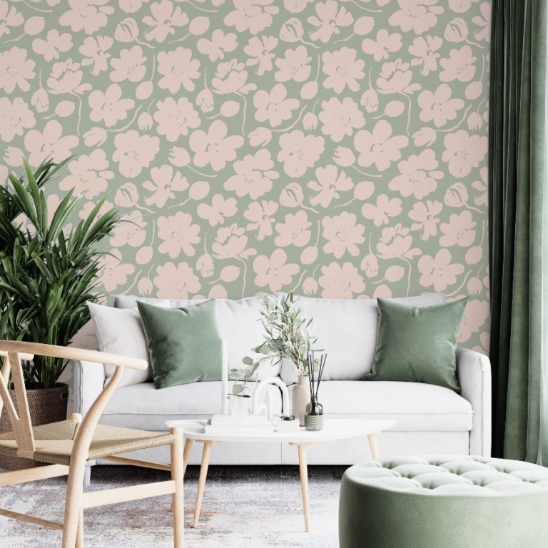 Green Poppy Wallpaper - Peel and Stick - The Wallberry