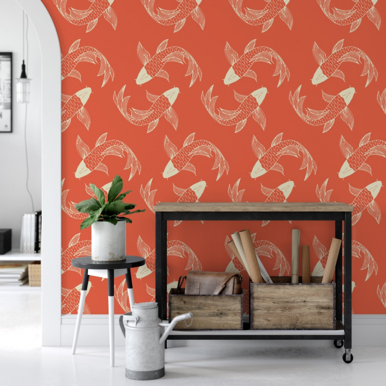 Orange Koi Fish Wallpaper - Peel and Stick - The Wallberry