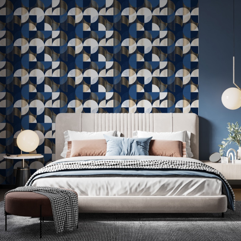 Blue Retro Geometric Self Adhesive Wallpaper - The Wallberry