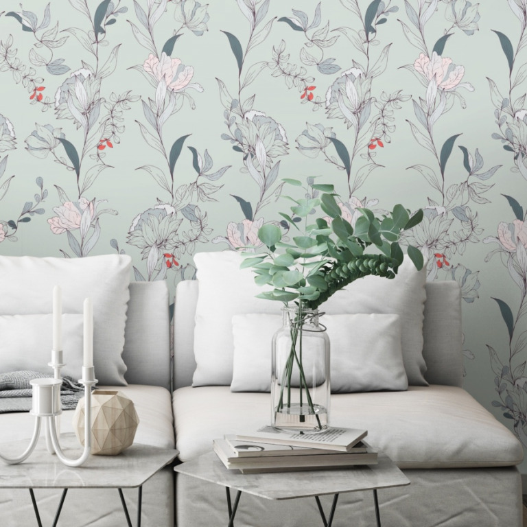 Sage Green Floral Self Adhesive Wallpaper - The Wallberry
